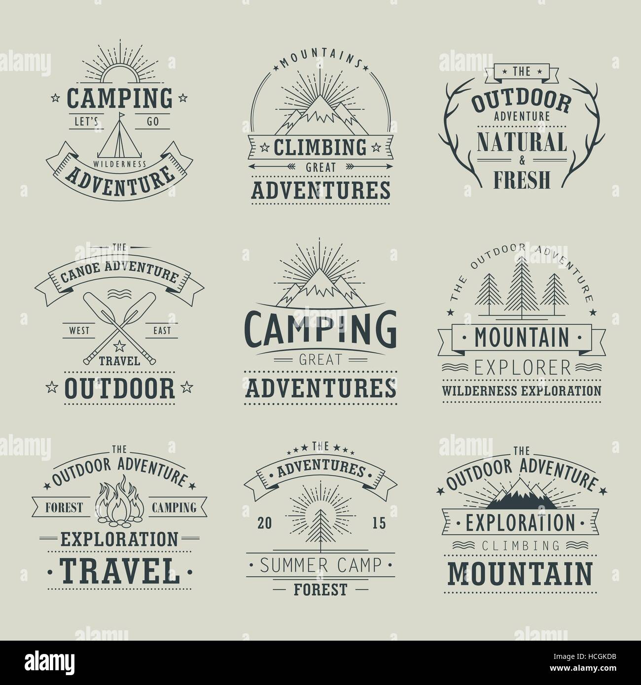 set of wilderness and nature exploration vintage emblems Stock Vector ...