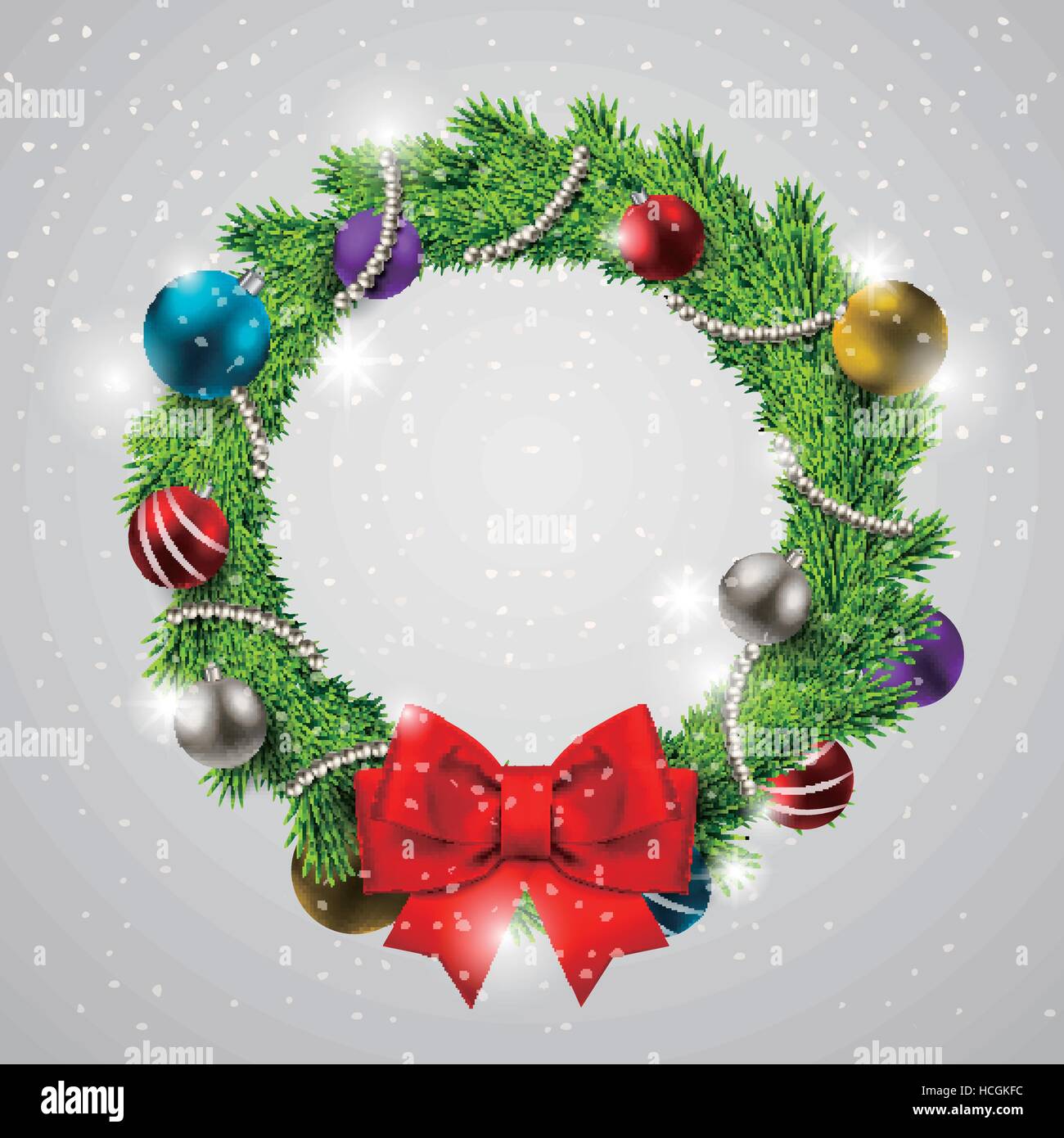 colorful Christmas wreath isolated on snowy background Stock Vector ...