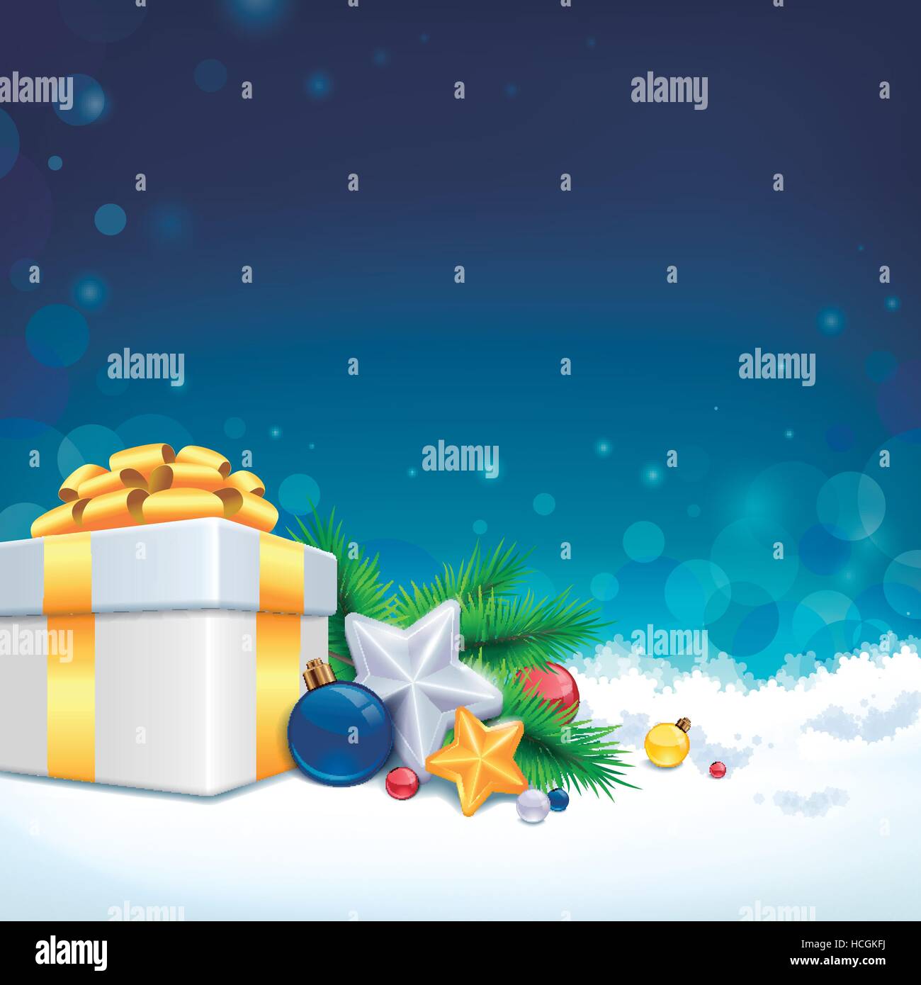 Christmas gifts and decorations over snow field background Stock Vector ...