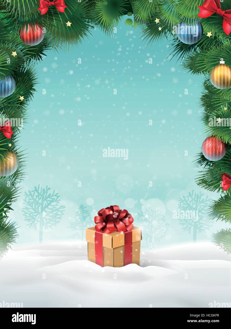 delicate Christmas gift isolated on snow field background Stock Vector ...
