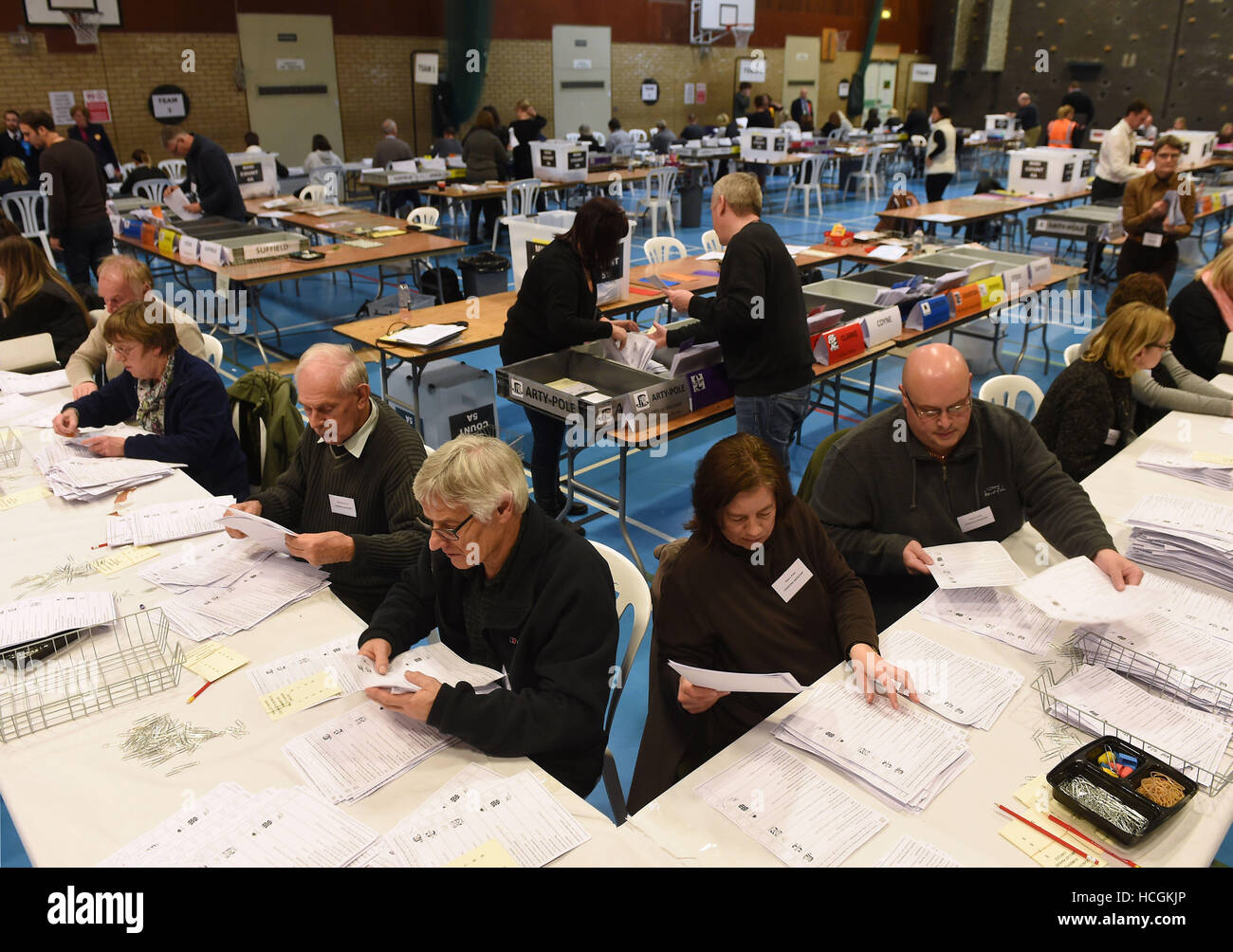 Votes are counted at One NK in North Hykeham, Lincolnshire, for a by ...