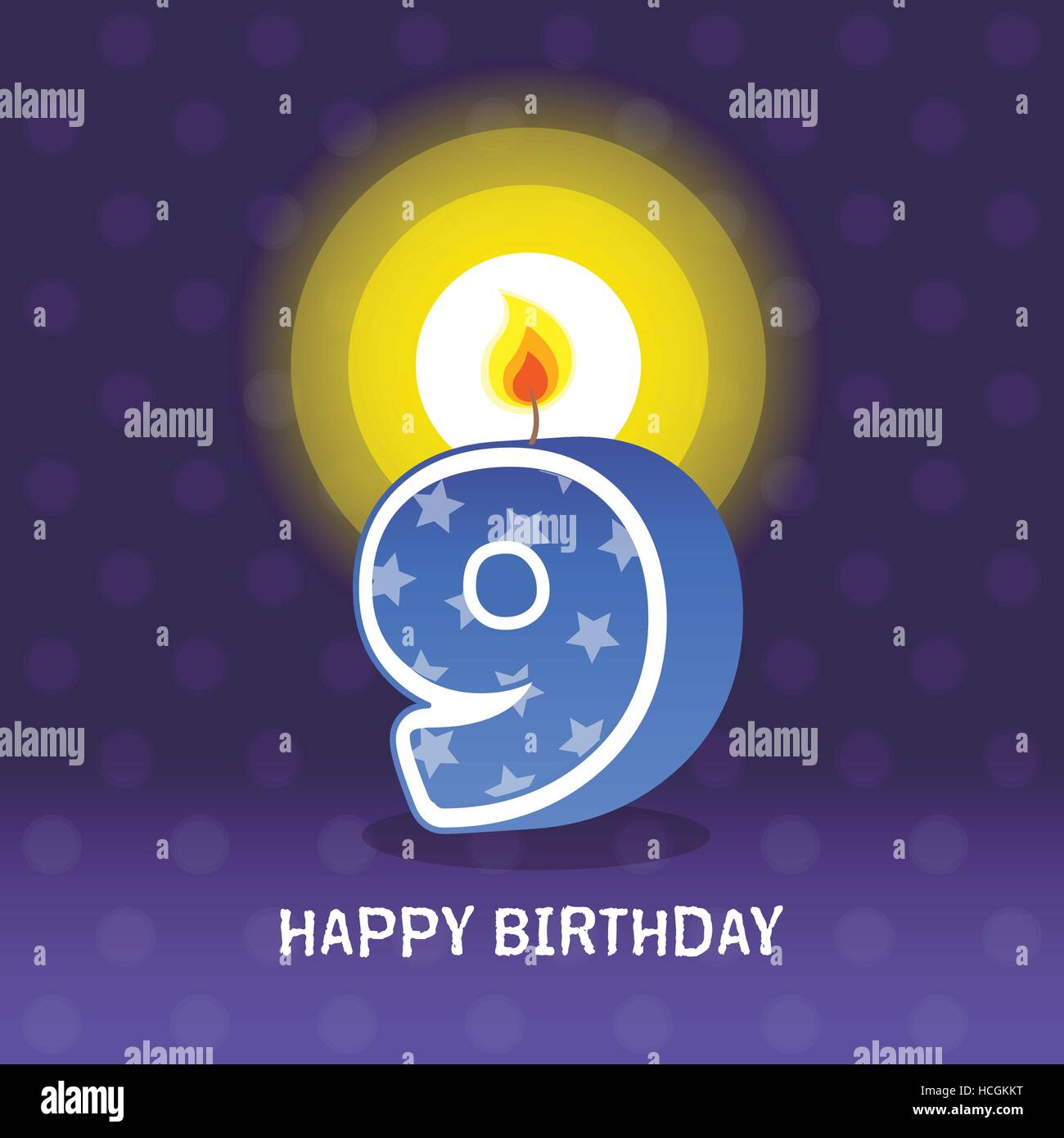 birthday card, ninth birthday with candle , number 9 Stock Vector Image ...