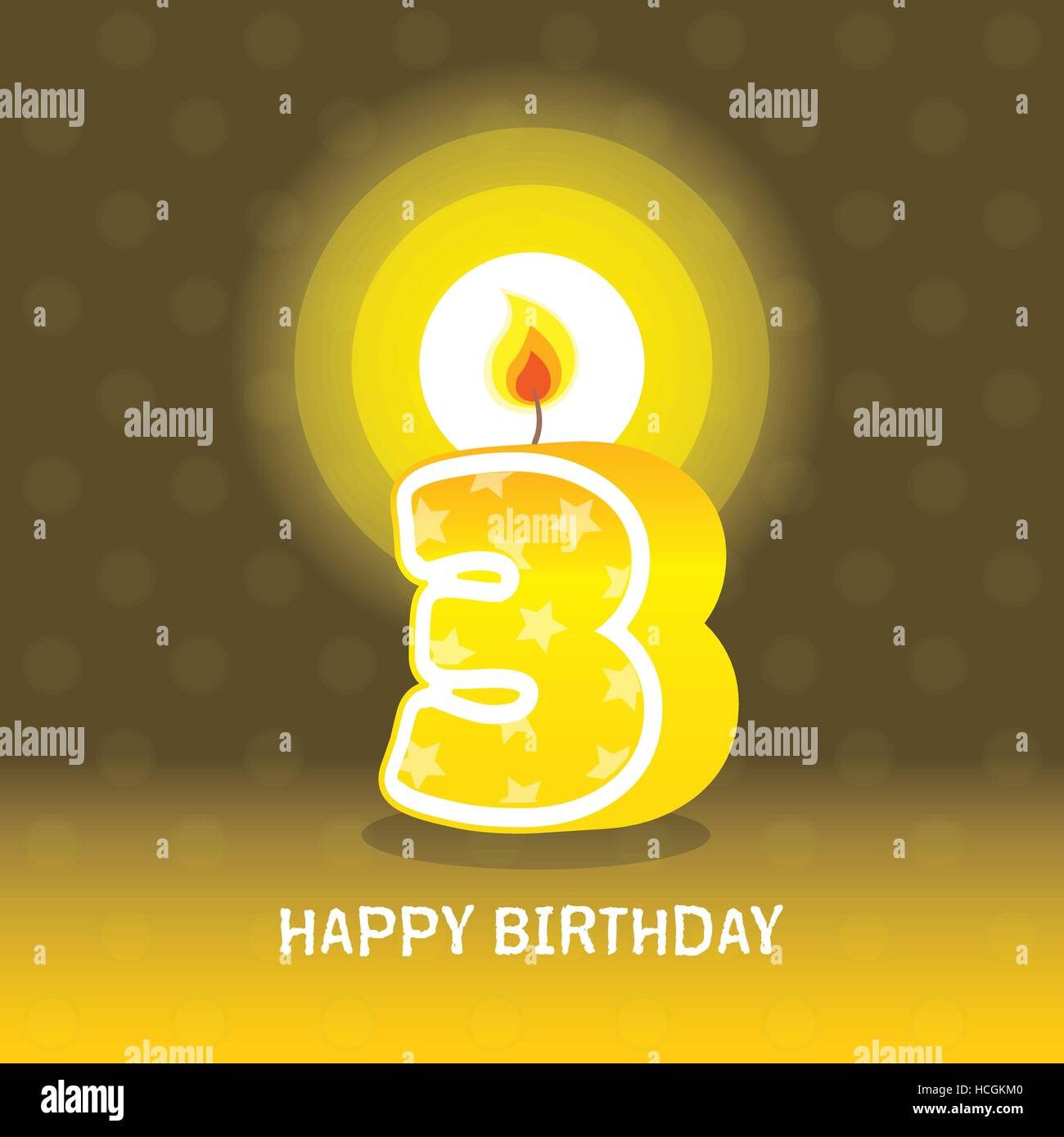 birthday card, third birthday with candle , number 3 Stock Vector Image ...