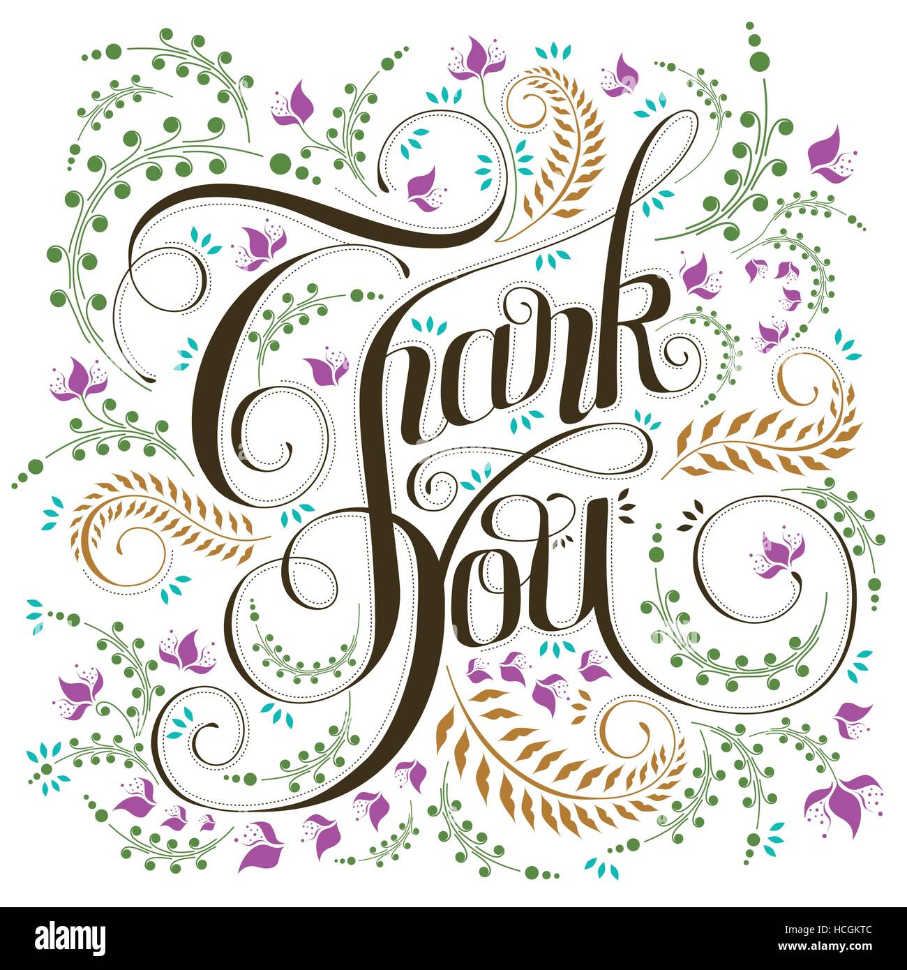 thank you calligraphy design with lovey decoration Stock Vector Image ...