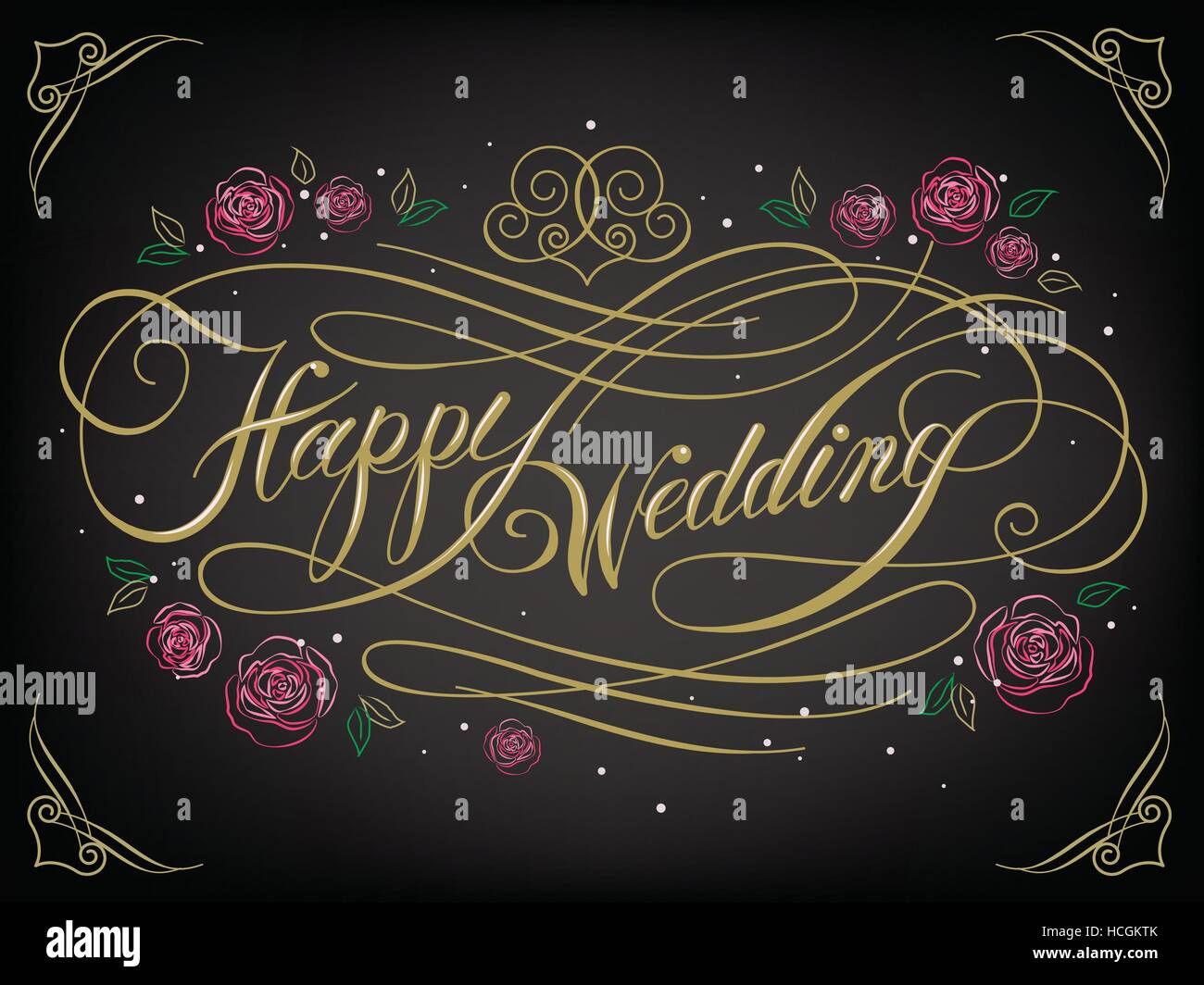 romantic Happy Wedding calligraphy design with roses Stock Vector Image ...
