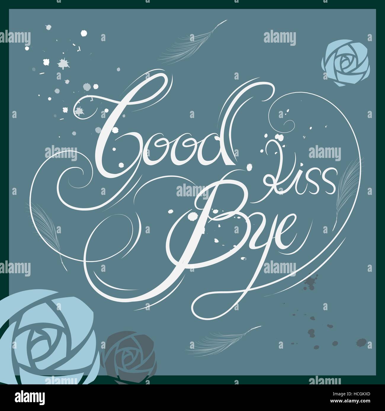 romantic Goodbye kiss calligraphy design over blue background Stock ...