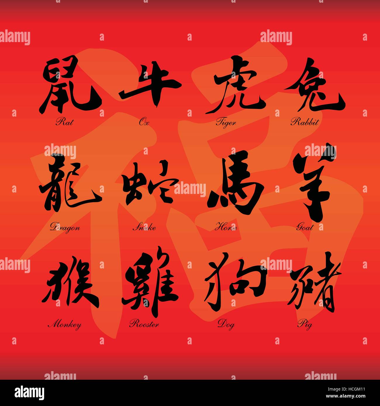 Chinese zodiac symbols on red paper background Stock Vector Image & Art ...
