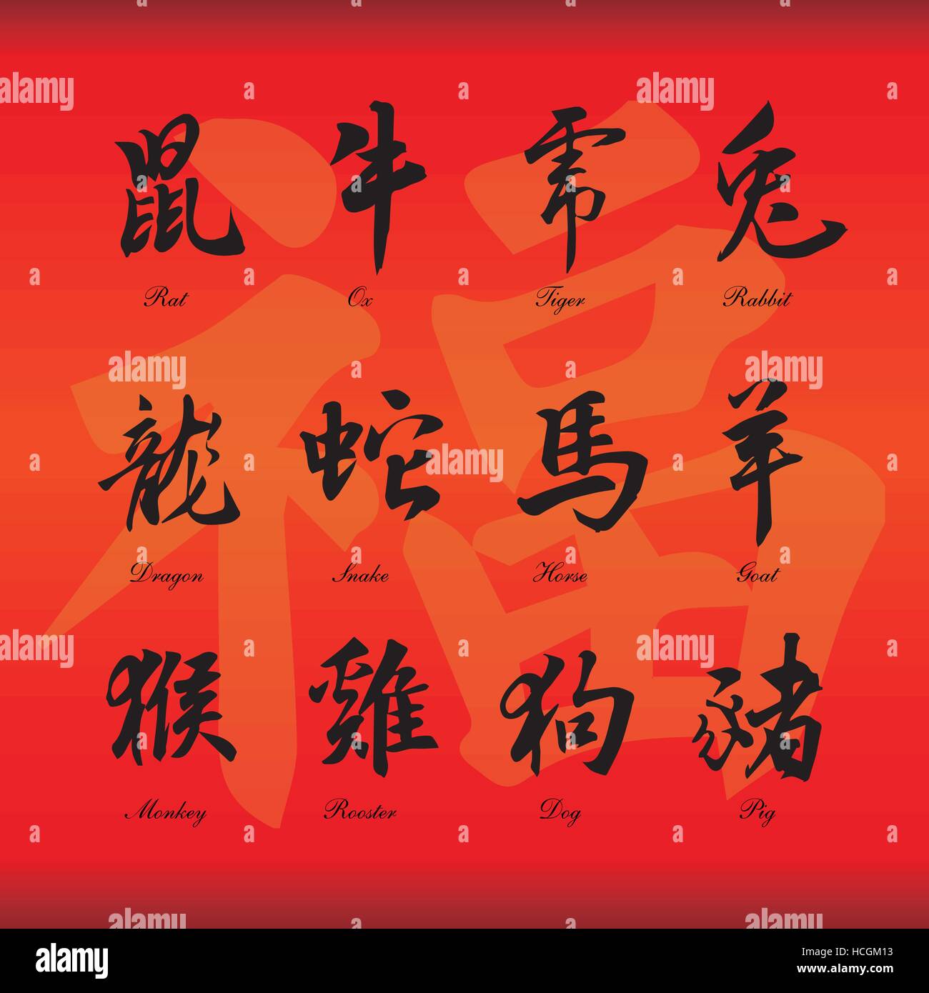 Chinese zodiac symbols on red paper background Stock Vector Image & Art ...