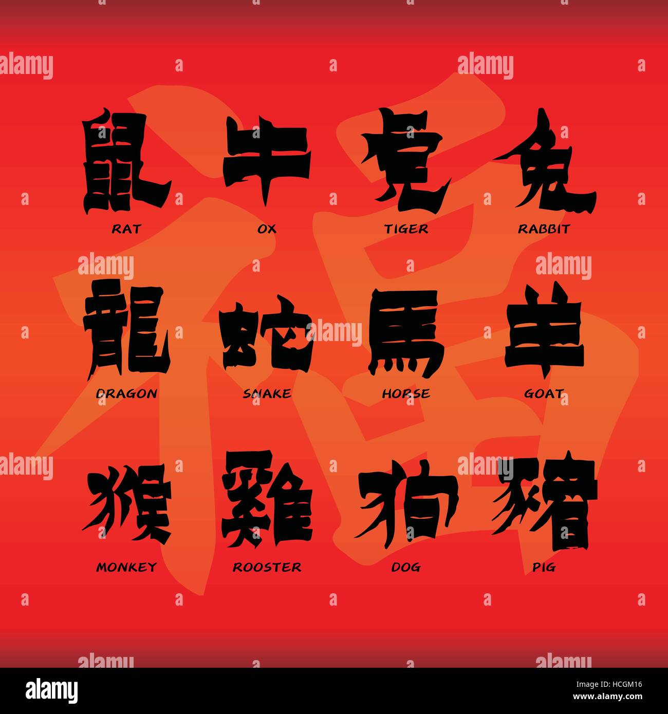 Chinese zodiac symbols on red paper background Stock Vector Image & Art ...