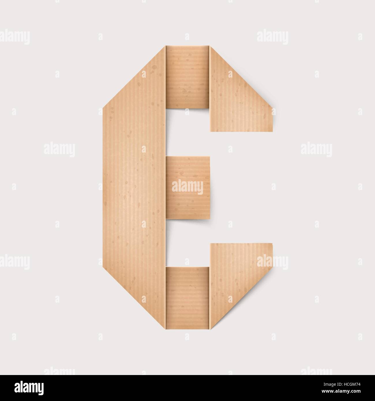 3d elegant folded paper letter E isolated on beige background Stock ...