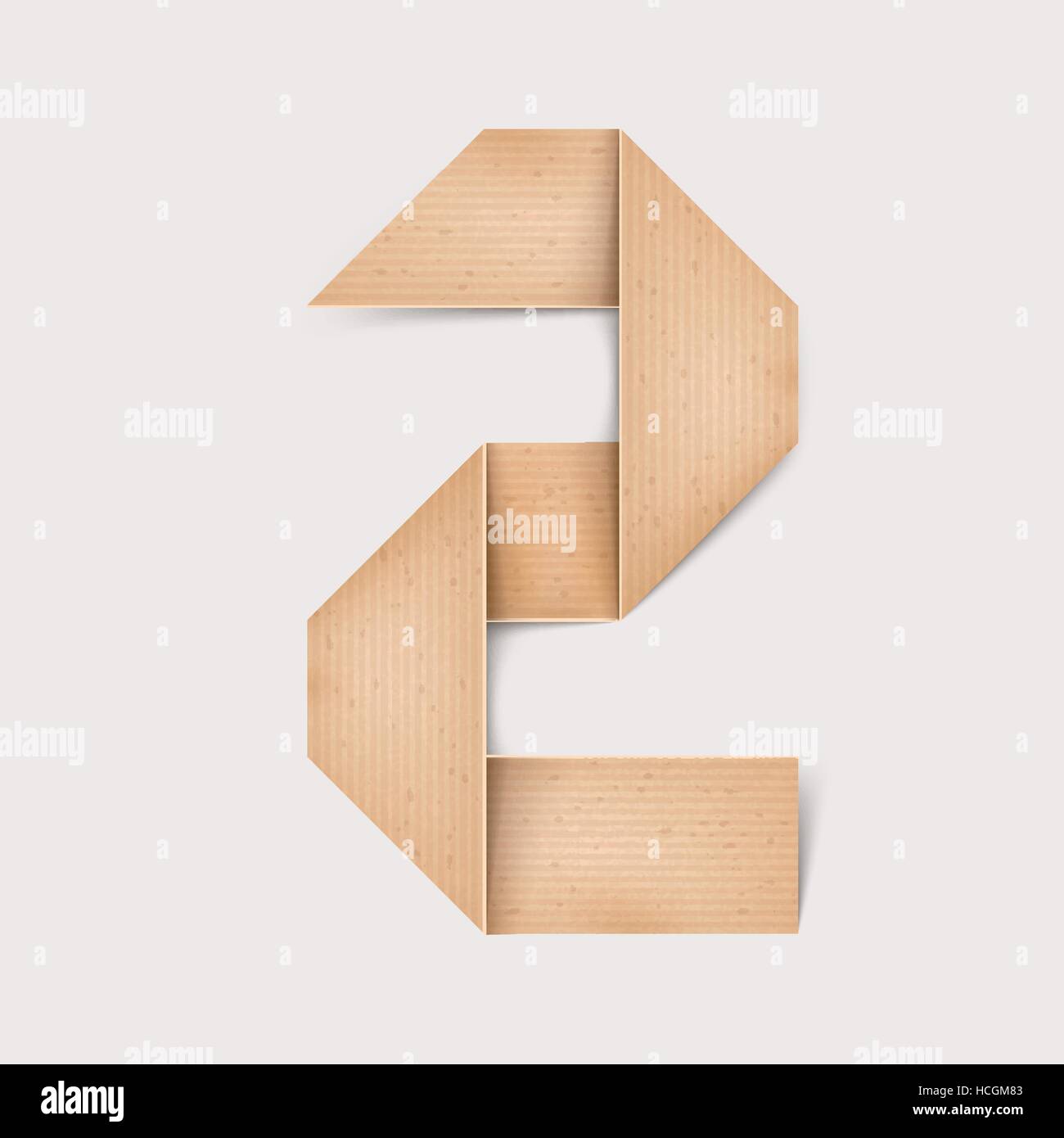 3d elegant folded paper number 2 isolated on beige background Stock ...