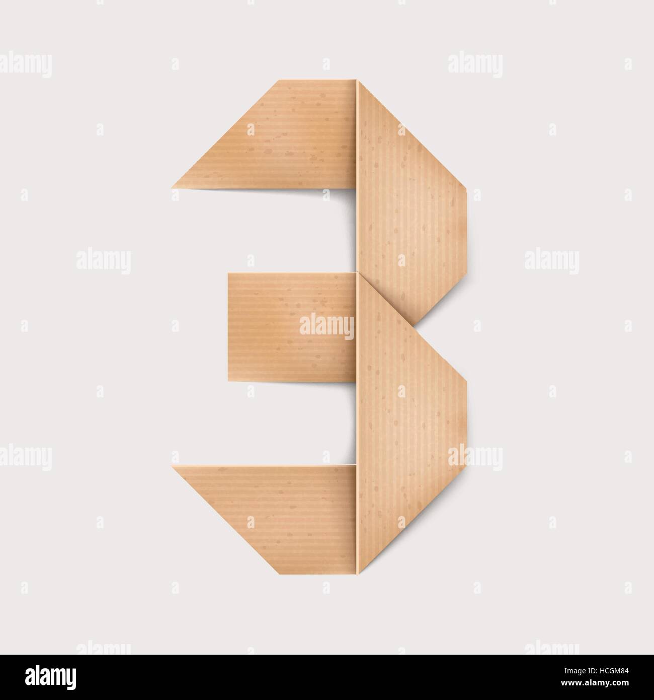 3d elegant folded paper number 3 isolated on beige background Stock ...