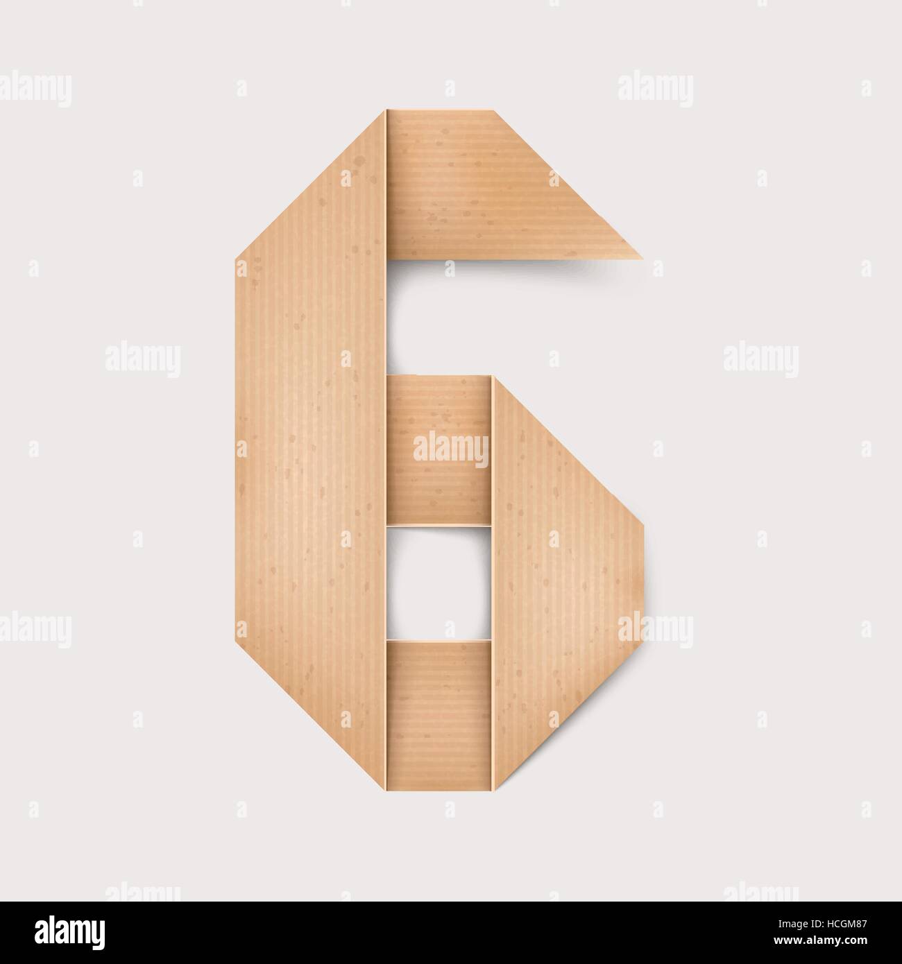 3d elegant folded paper number 6 isolated on beige background Stock ...