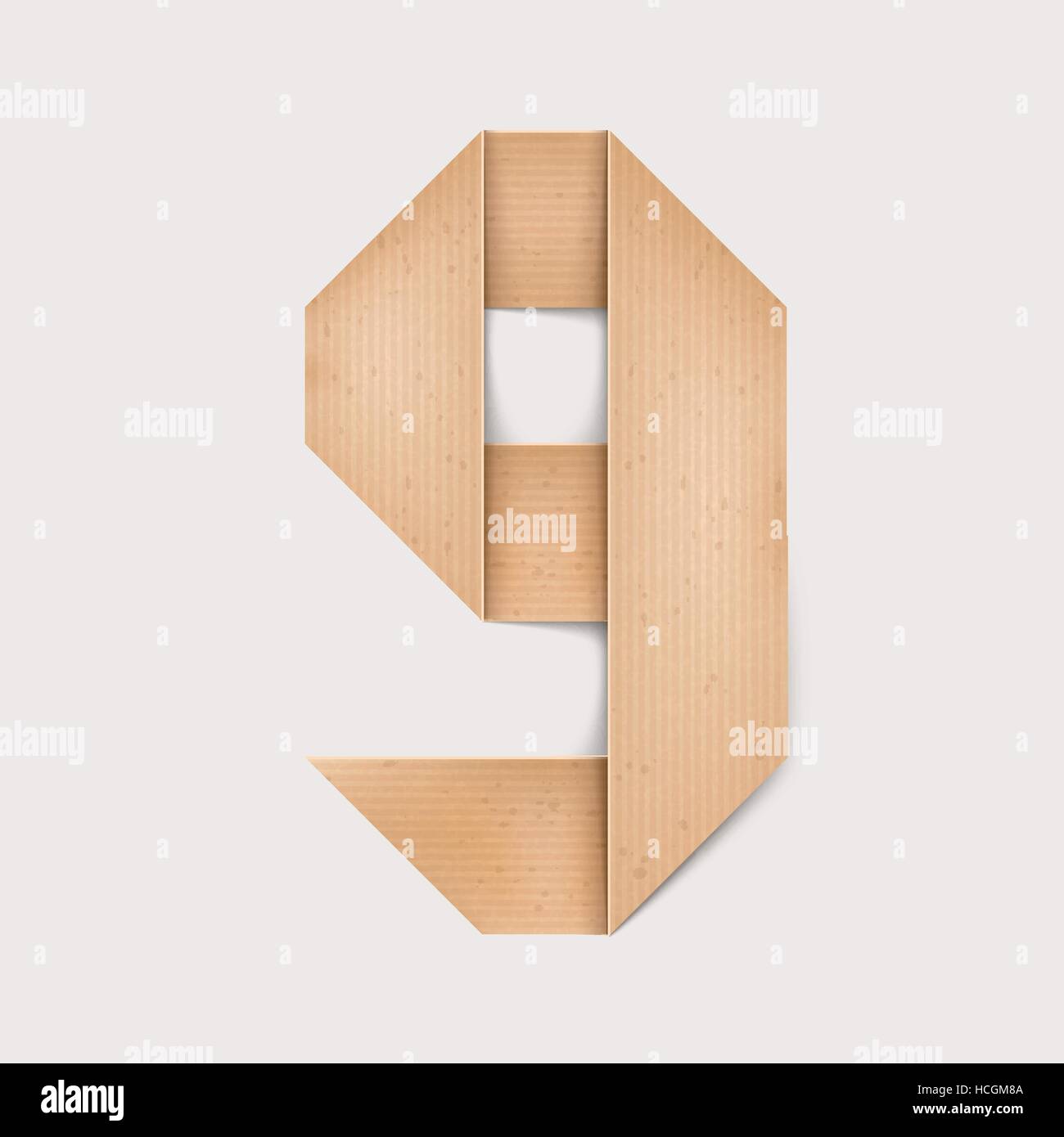 3d elegant folded paper number 9 isolated on beige background Stock ...