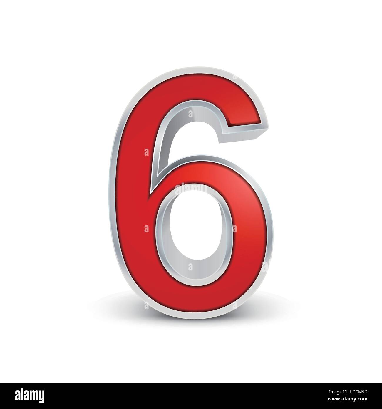 3d red metallic number 6 isolated on white background Stock Vector ...