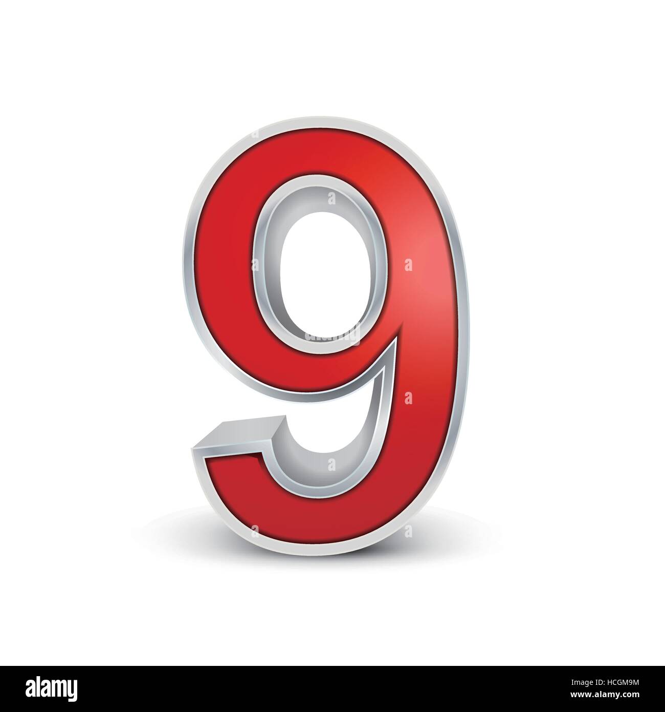 3d red metallic number 9 isolated on white background Stock Vector ...