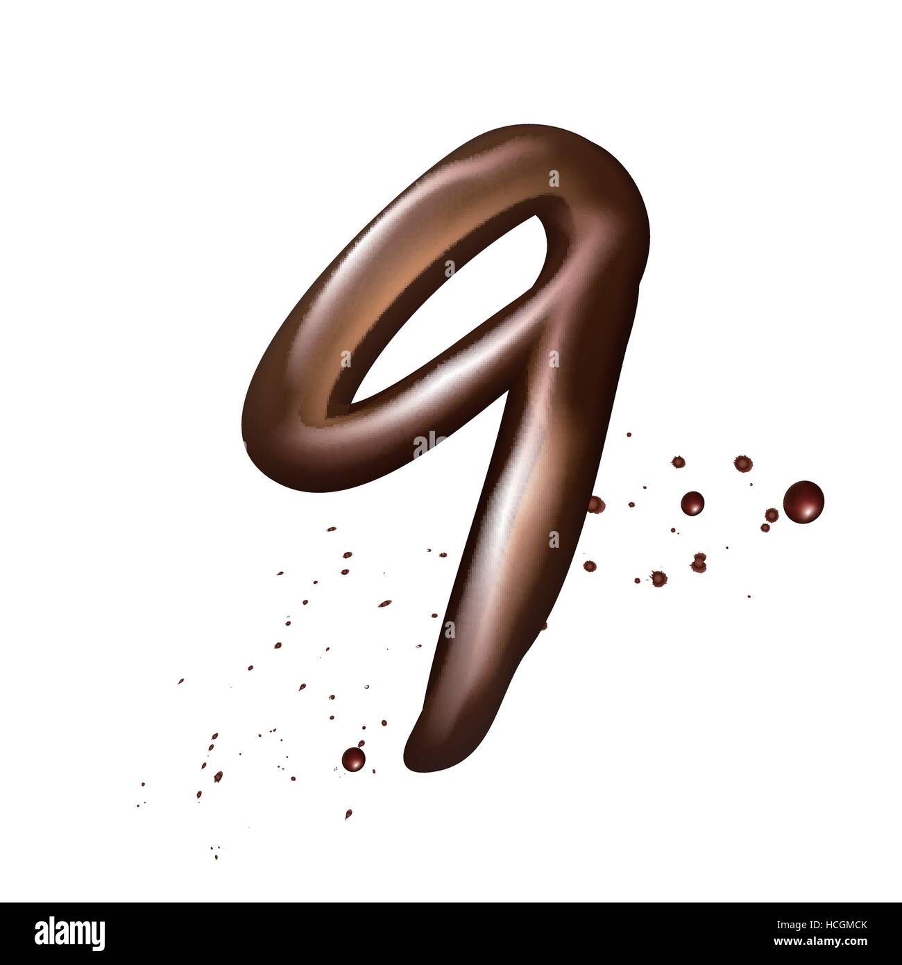 3d liquid chocolate number 9 isolated on white background Stock Vector ...