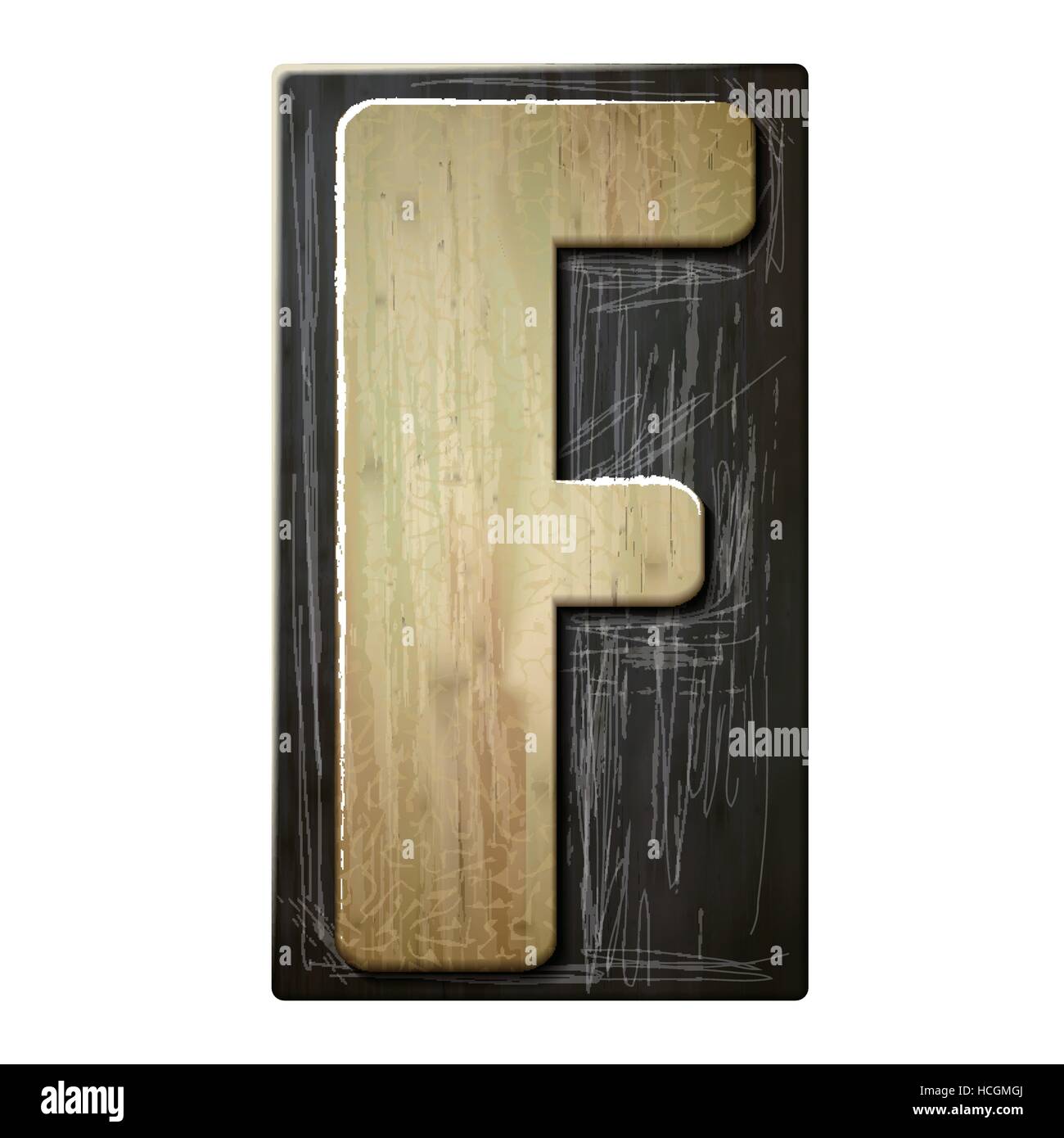 3d wood letterpress alphabet F isolated on white background Stock ...