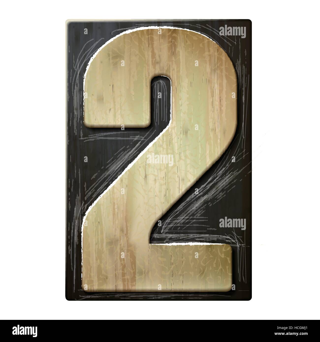 3d wood letterpress number 2 isolated on white background Stock Vector ...