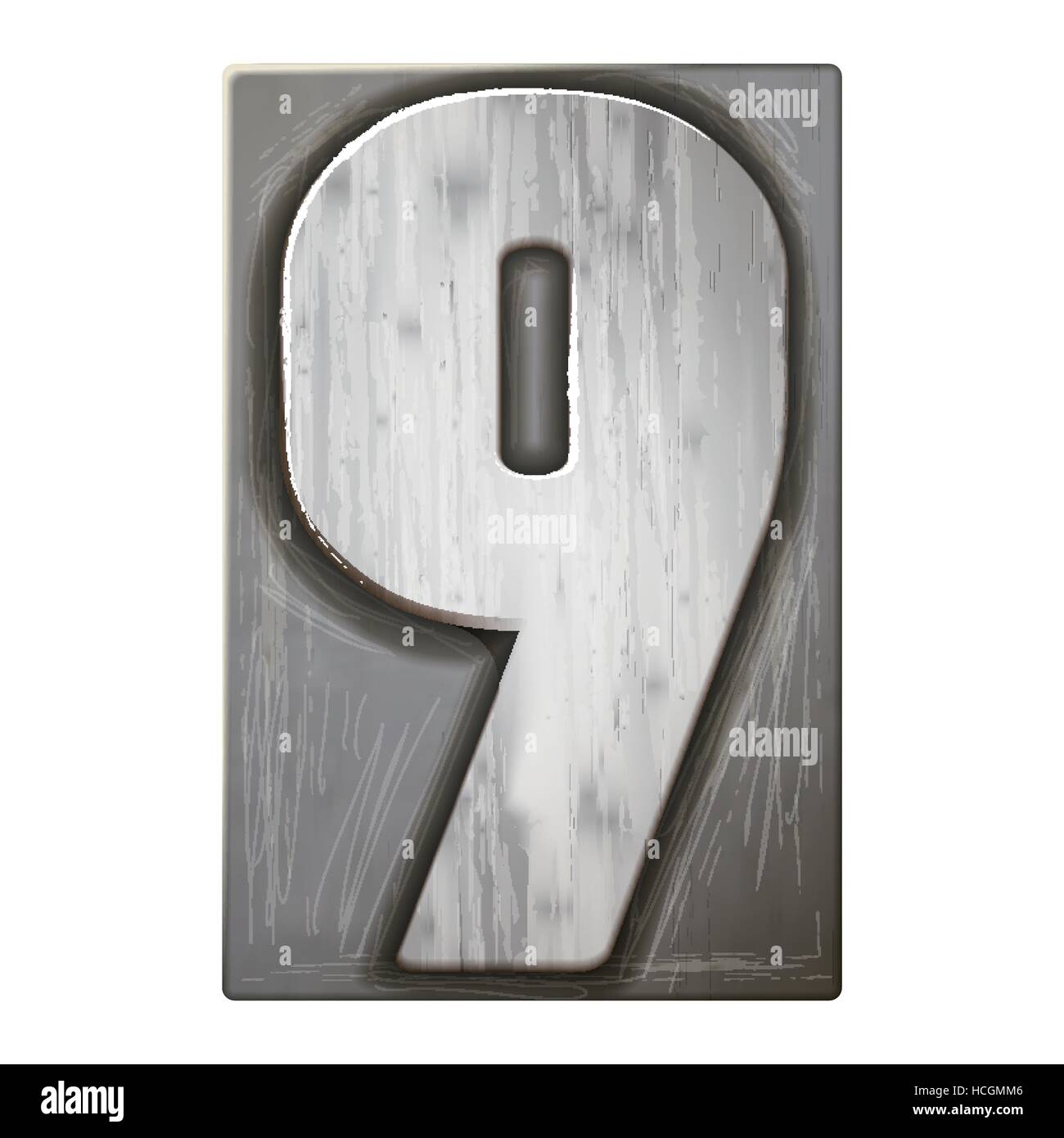 3d silver letterpress number 9 isolated on white background Stock ...
