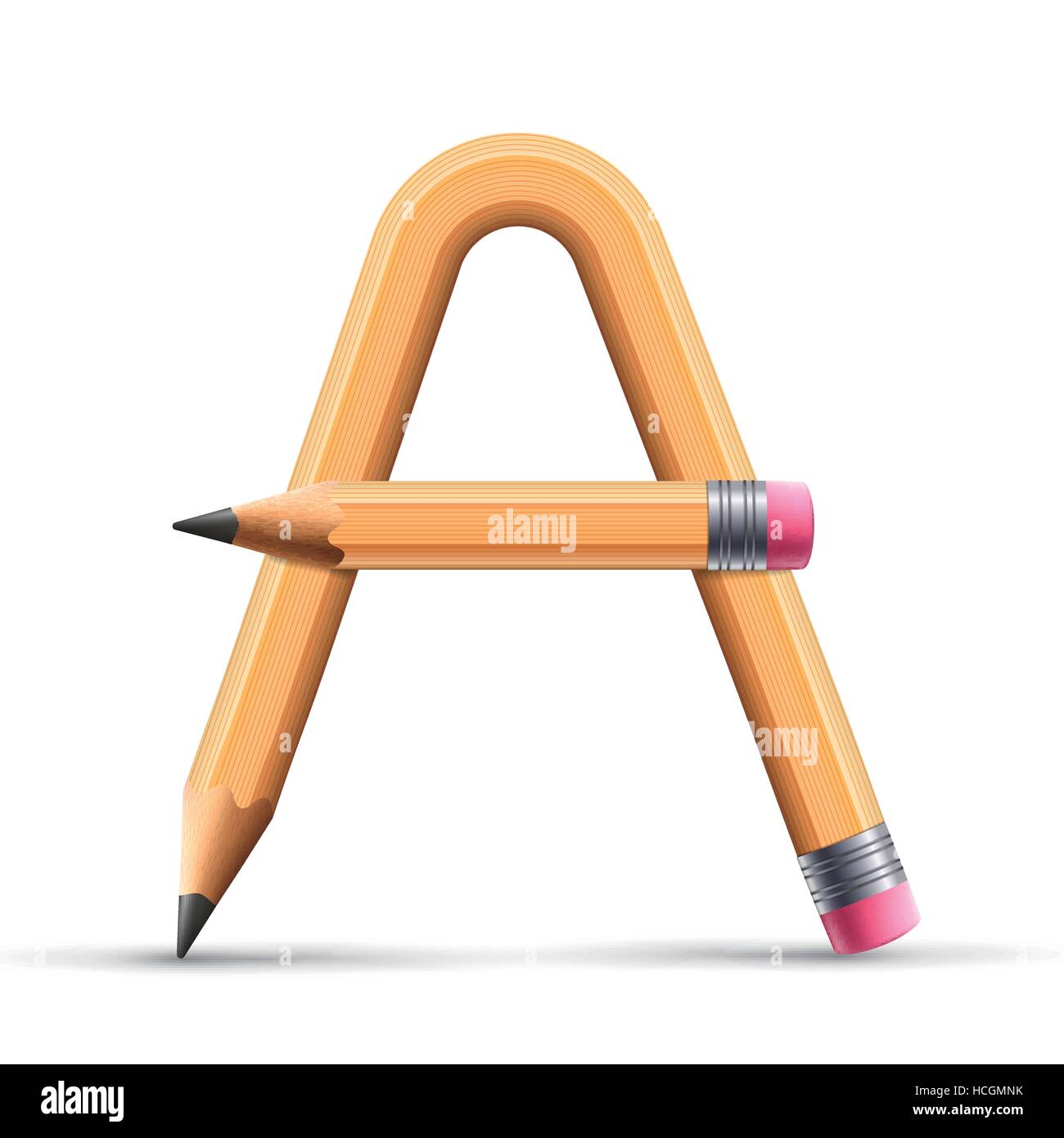 3d yellow pencil alphabet A isolated on white background Stock Vector ...