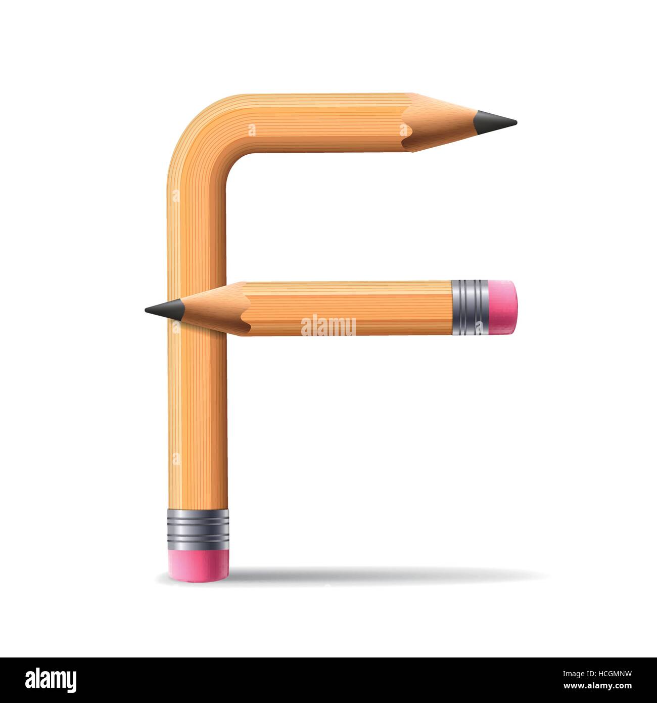 3d yellow pencil alphabet F isolated on white background Stock Vector ...