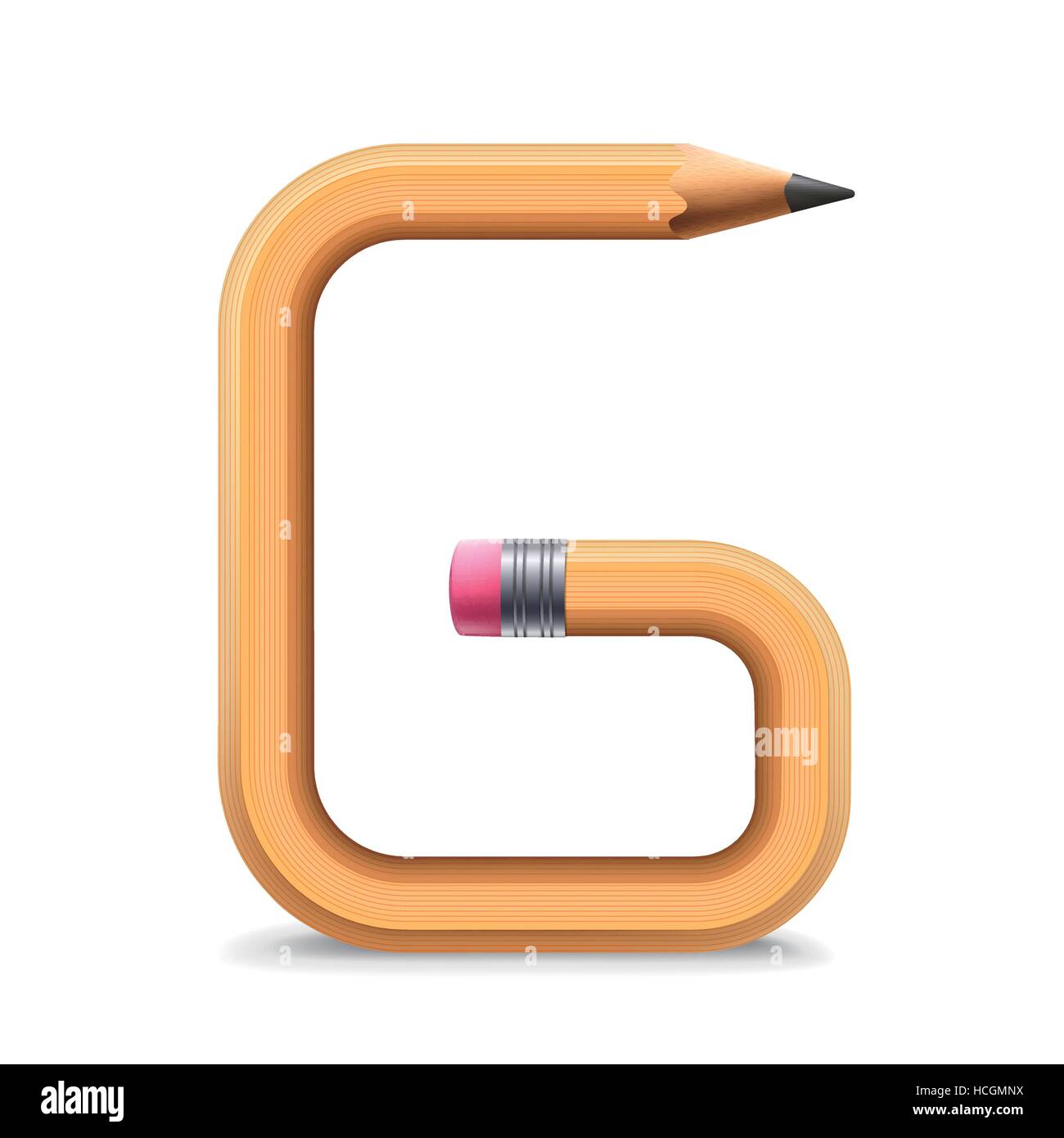 3d yellow pencil alphabet G isolated on white background Stock Vector ...