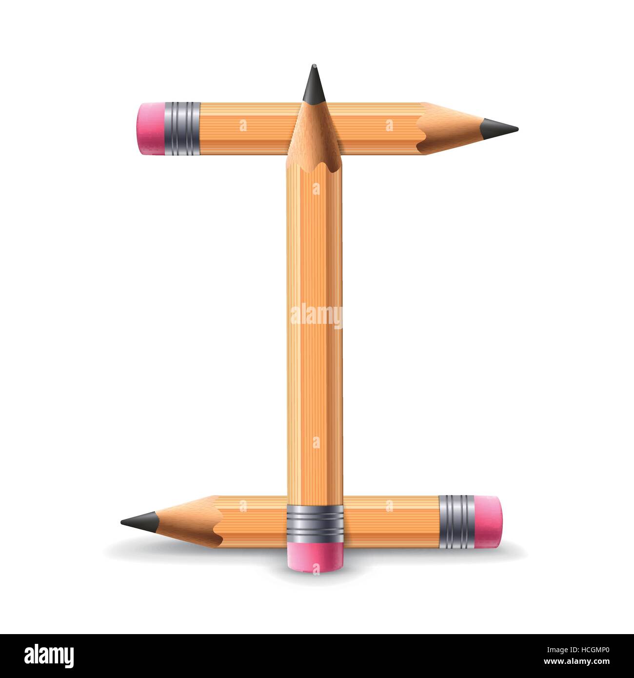 3d yellow pencil alphabet I isolated on white background Stock Vector ...