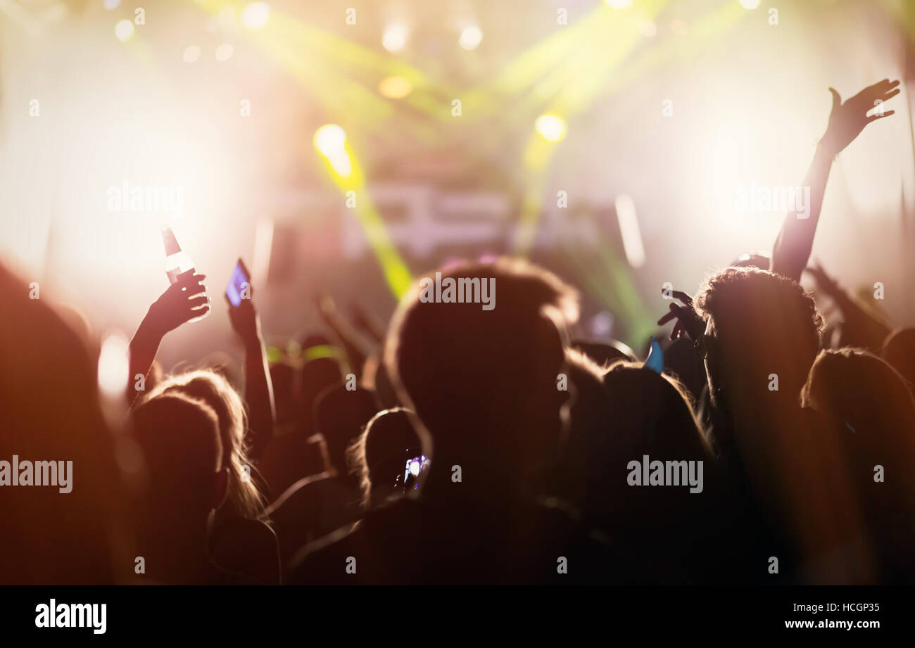 People dancing and cheering at music festival Stock Photo - Alamy