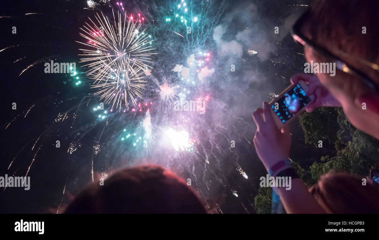 Silhouette Woman Fireworks Night High Resolution Stock Photography and ...
