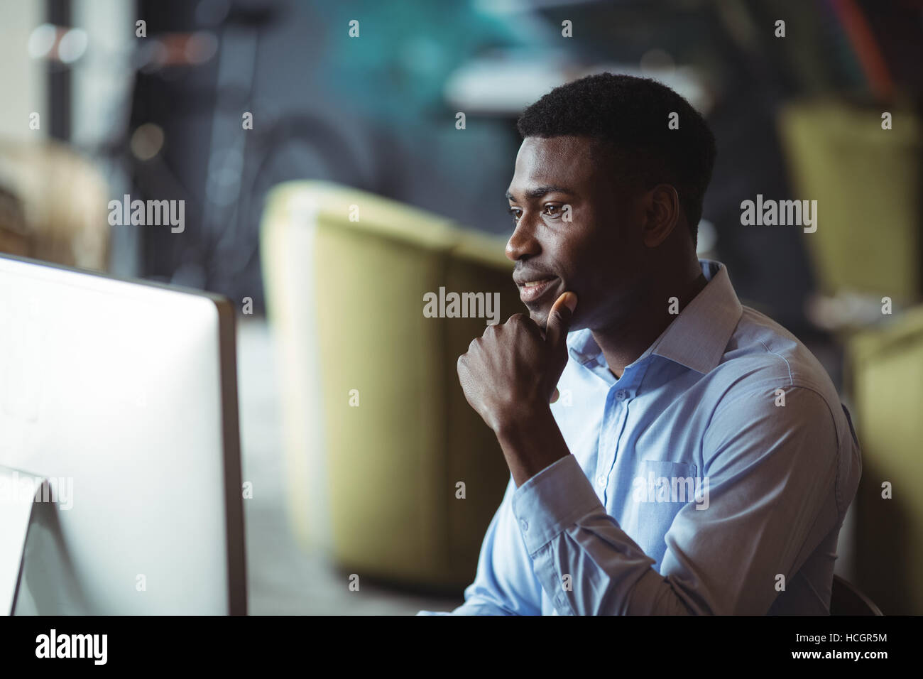 Businessman working over computer Stock Photo - Alamy