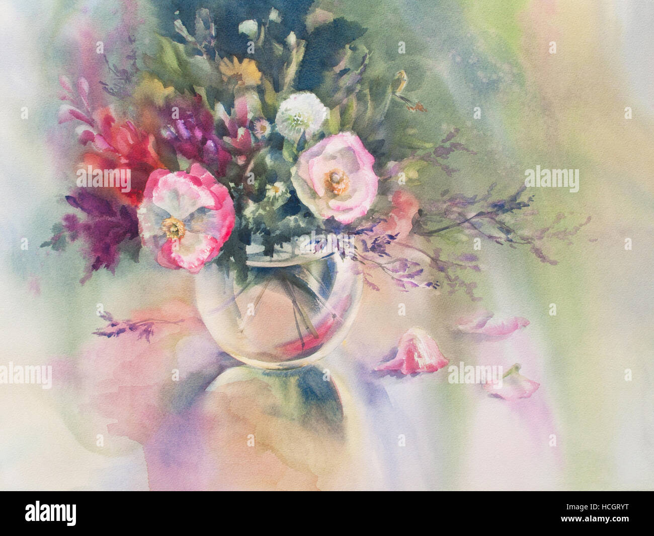 summer flowers watercolor Stock Photo - Alamy