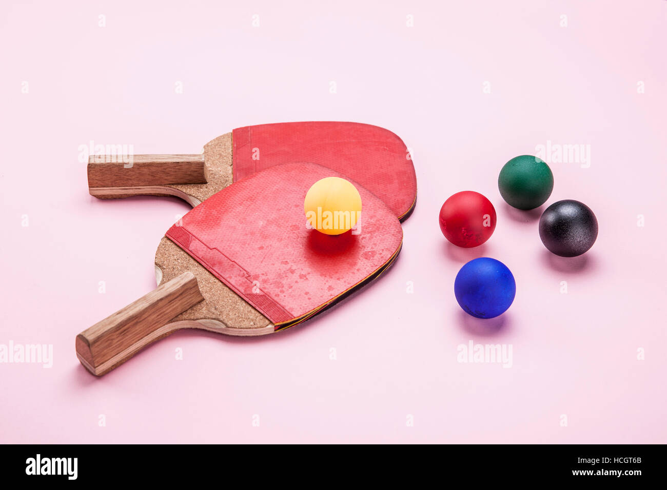 Table tennis rackets and balls Stock Photo - Alamy