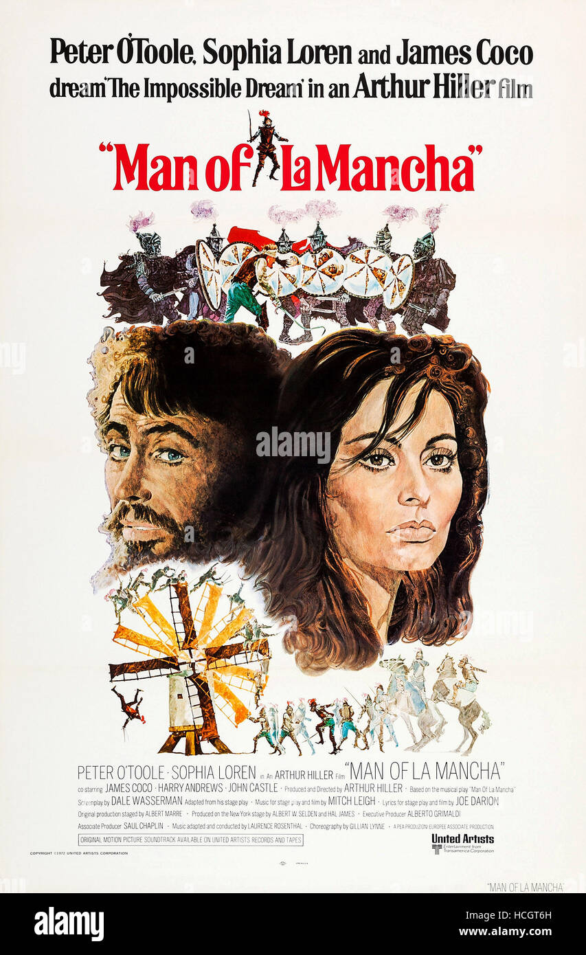 MAN OF LA MANCHA, US poster, from left: Peter O'Toole, Sophia Loren ...