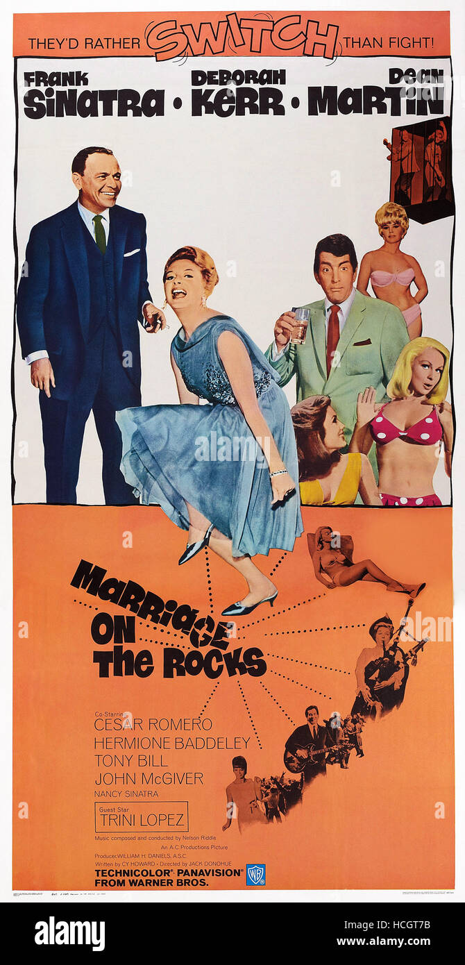 MARRIAGE ON THE ROCKS, US poster art, top. facing front from left ...