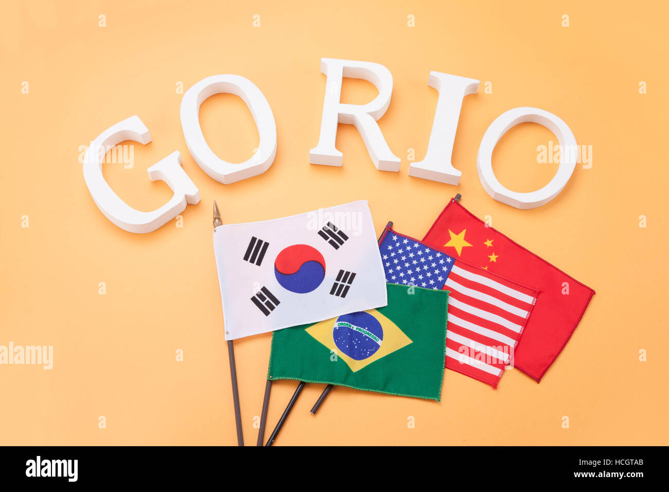 National flags and message of Go Rio Stock Photo - Alamy