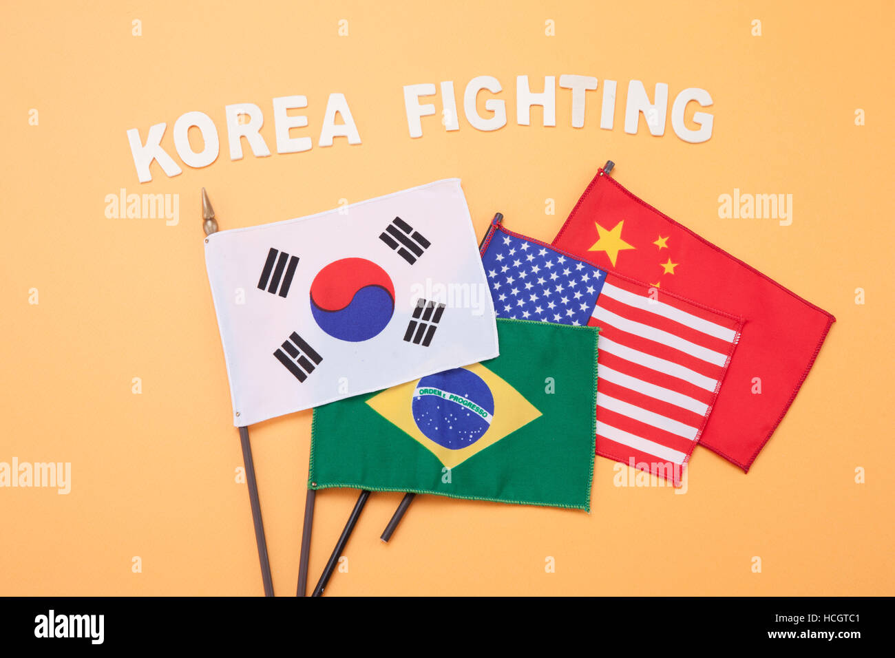 National flags with cheering message for Korean team Stock Photo - Alamy