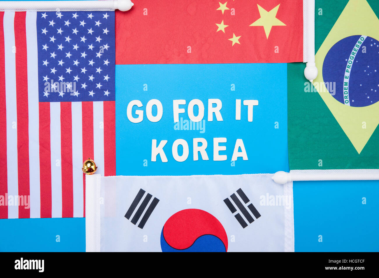 National flags with cheering message Stock Photo - Alamy