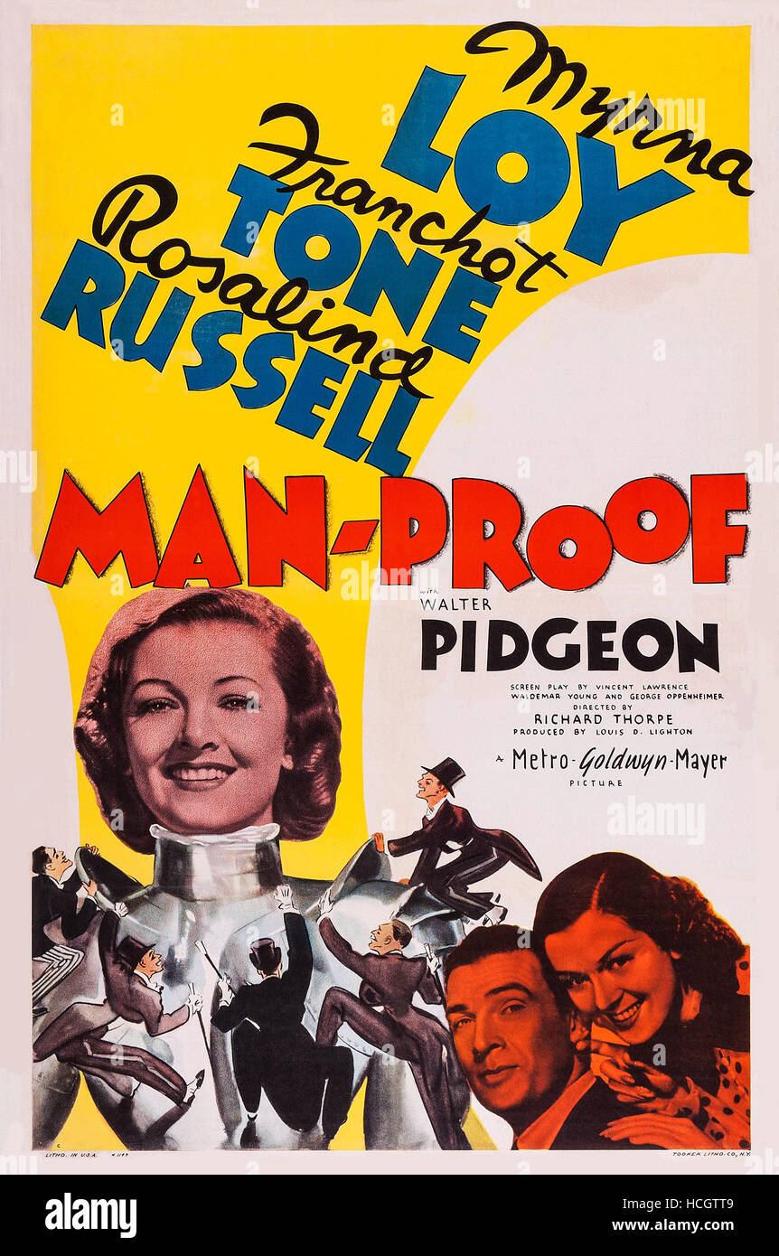 MAN-PROOF, US poster, from left: Myrna Loy, Walter Pidgeon, Rosalind Russell, 1938 Stock Photo ...