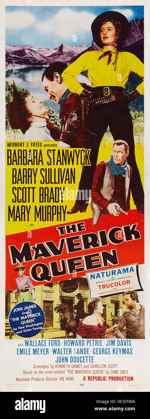THE MAVERICK QUEEN, US poster art, from top: Barbara Stanwyck, Barry ...