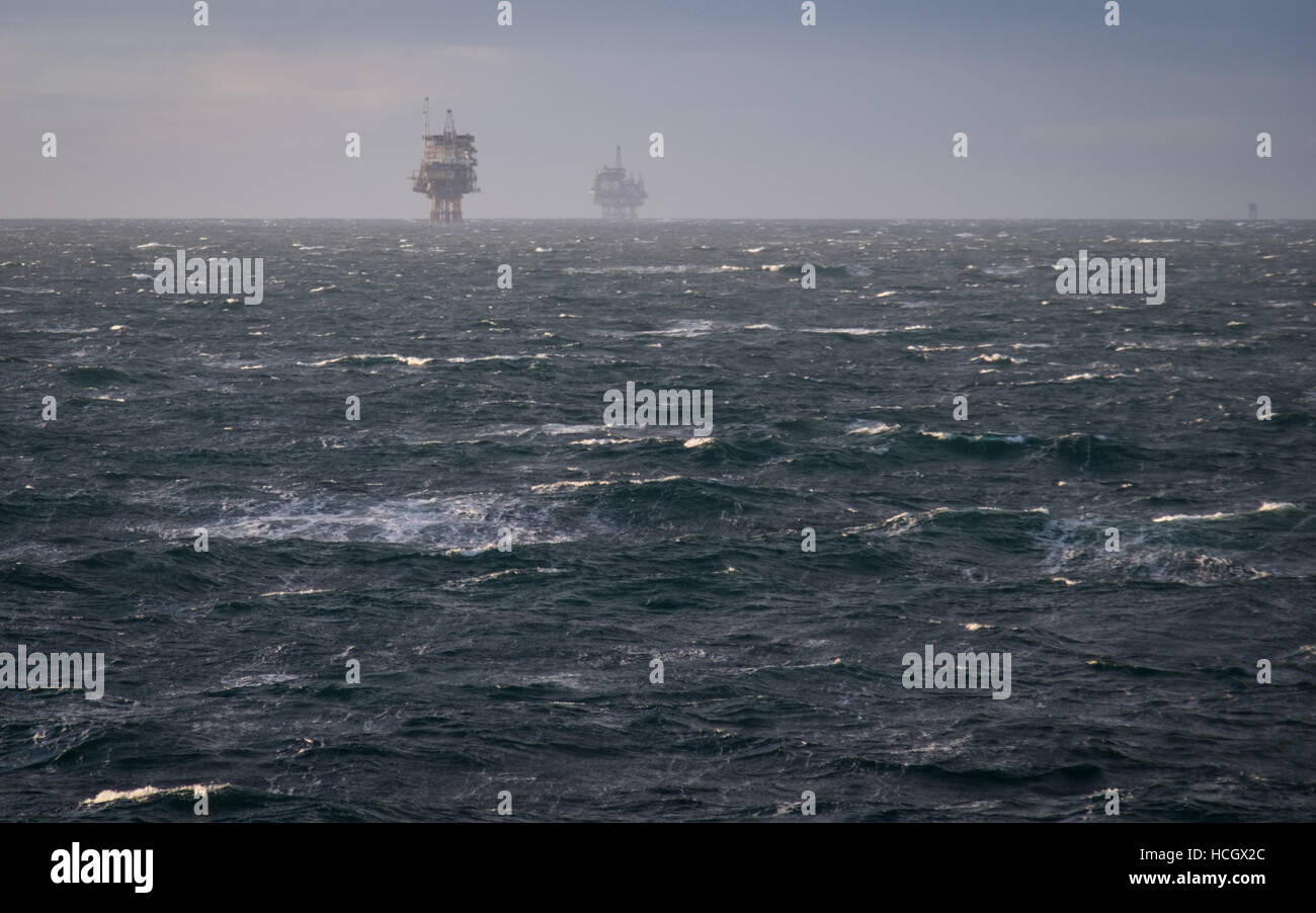 Oil platforms Beatrice Alpha (middle), Bravo (left) & Charlie (far ...