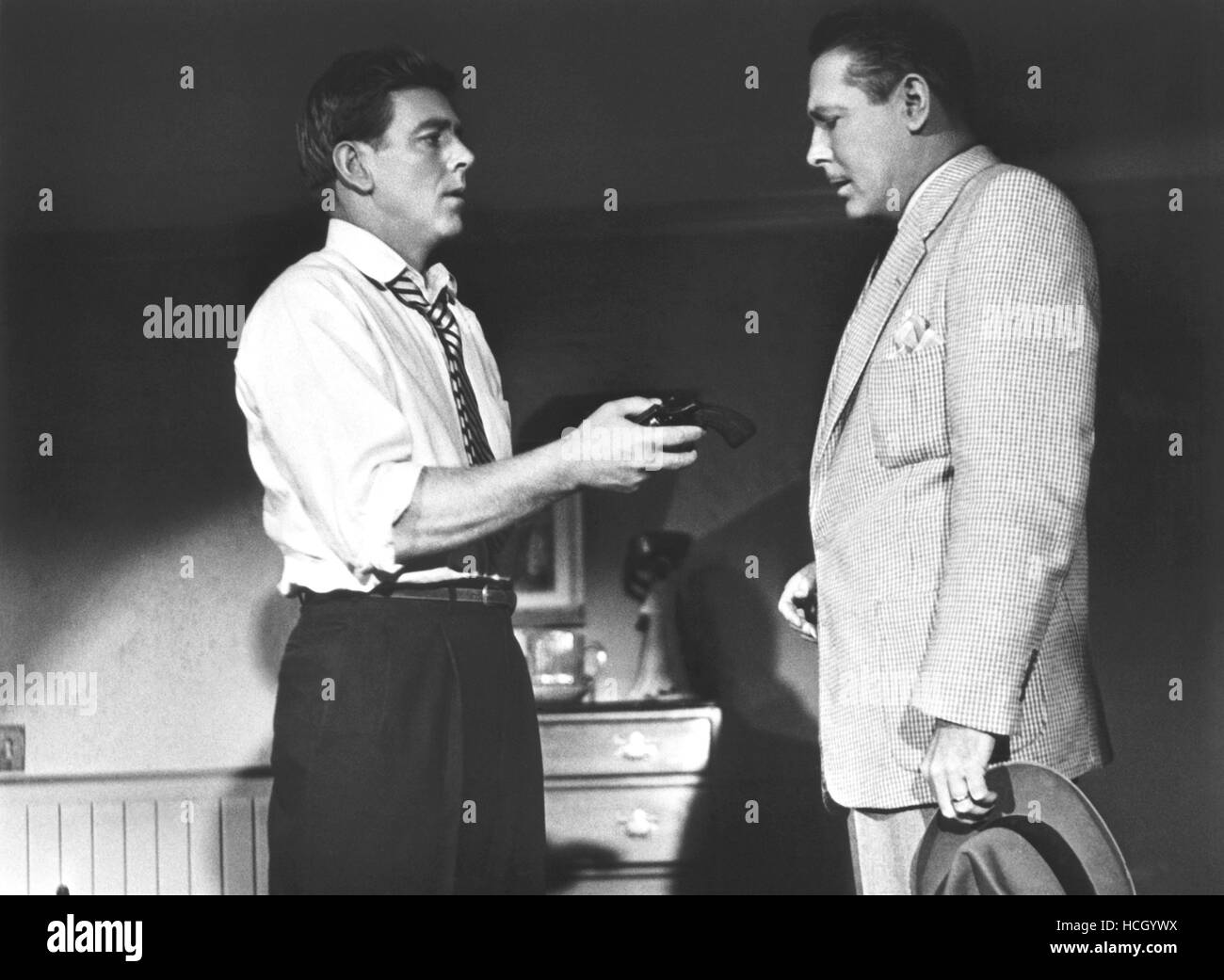 MURDER IS MY BEAT, from left: Paul Langton, Robert Shayne, 1955 Stock ...