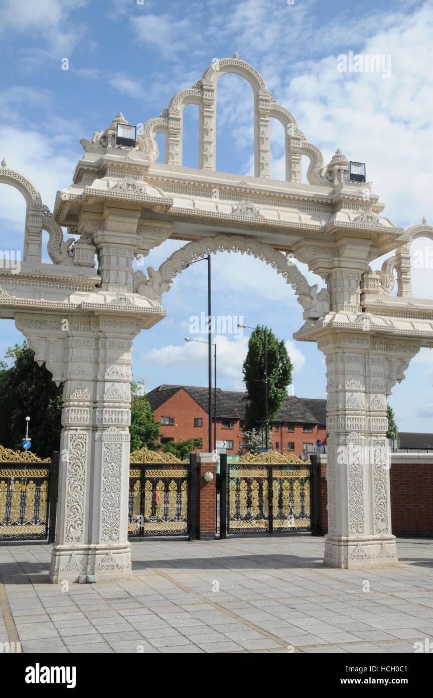 Entrance to the largest Hindu temple in Europe, Neasden, London, UK ...