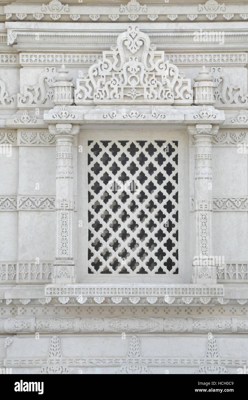 Finely carved marble window, from the Neasden Hindu temple, London, UK ...