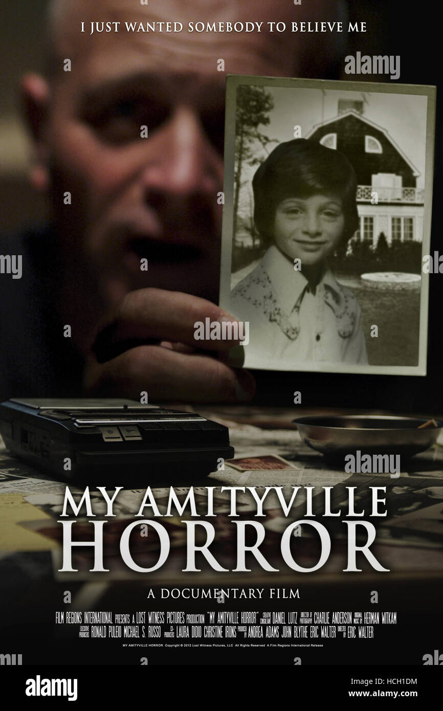 MY AMITYVILLE HORROR, US poster art, Daniel Lutz (holding photo of ...