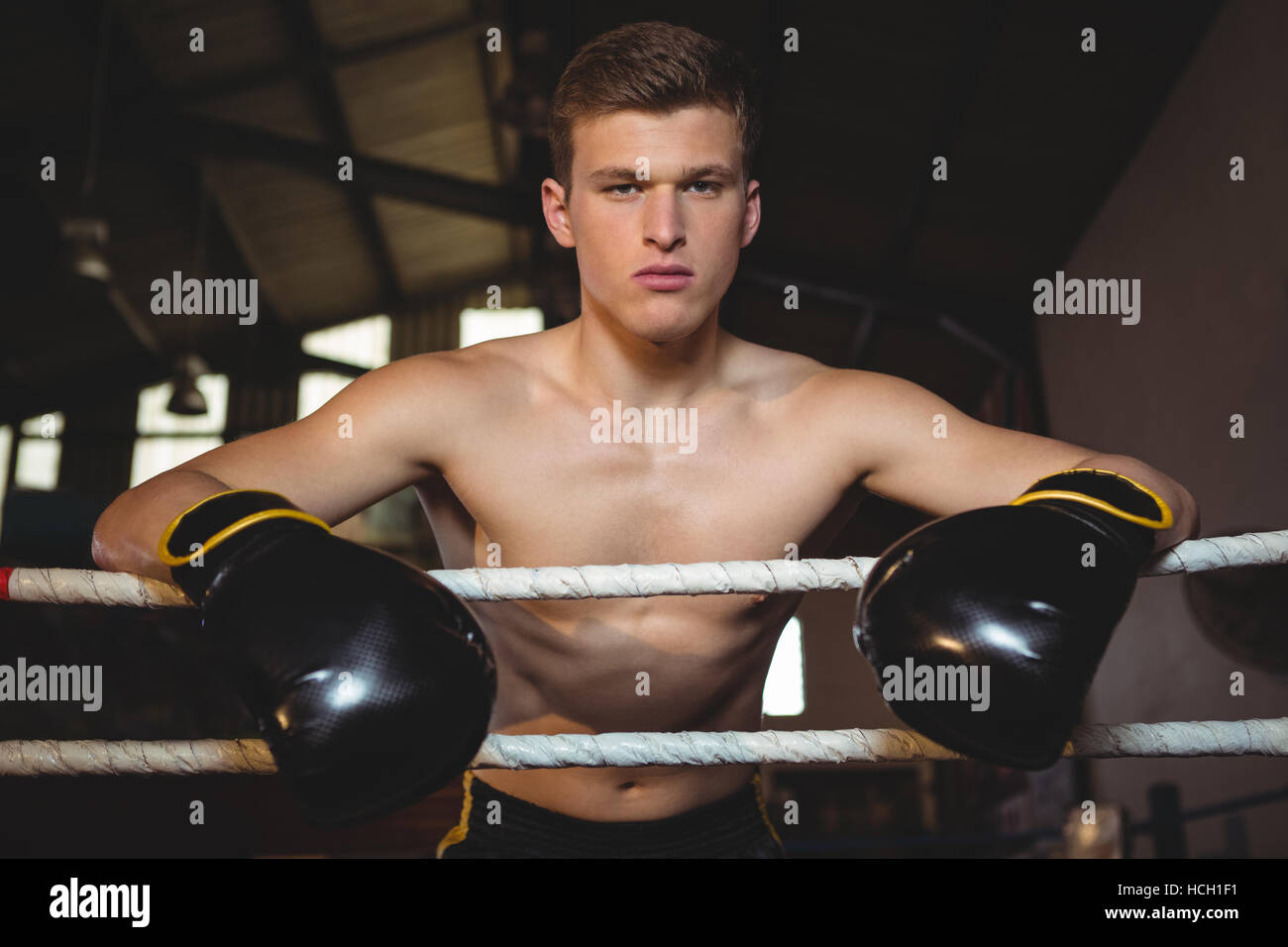 Boxer standing in boxing ring Stock Photo - Alamy