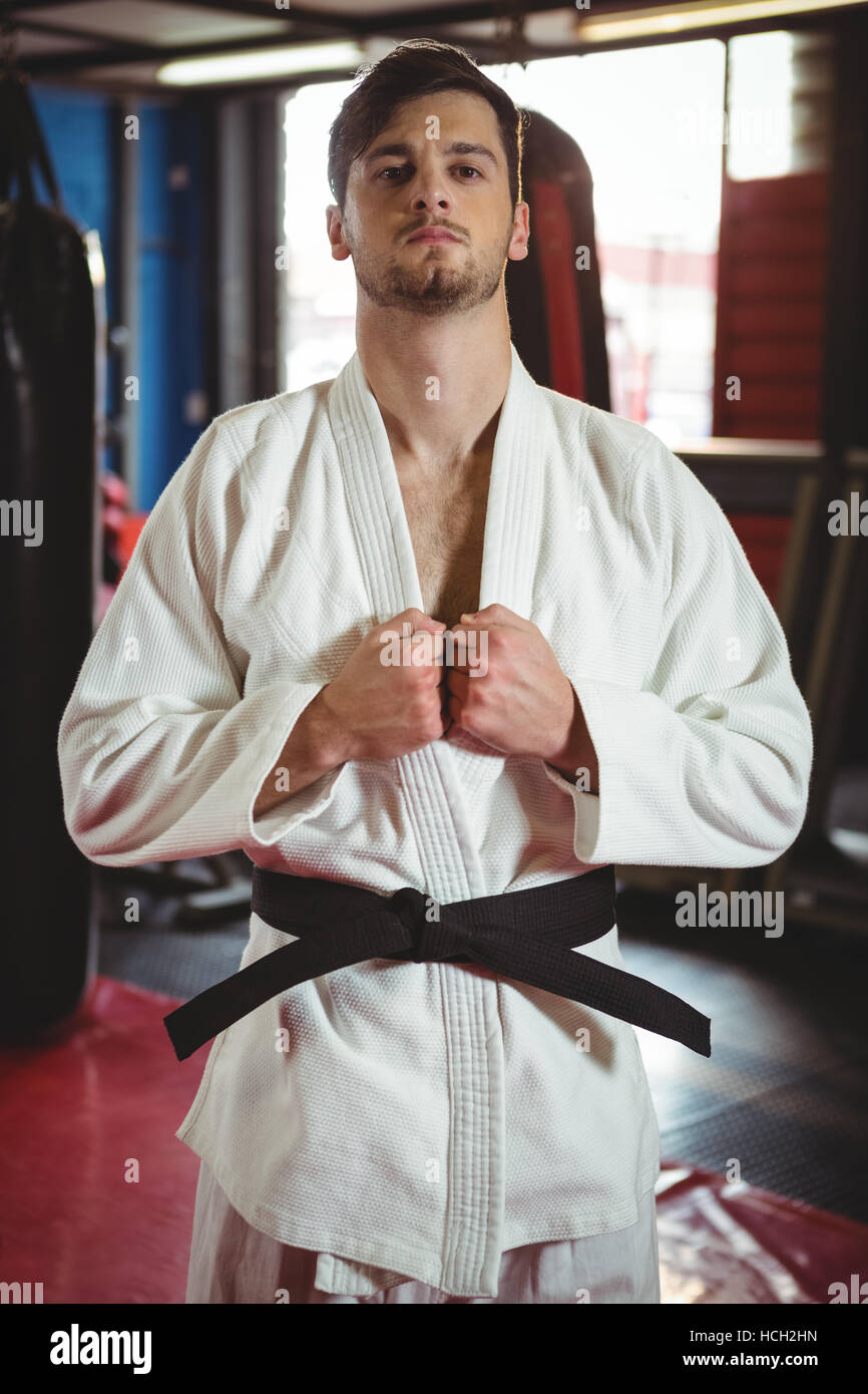 Karate player performing karate stance Stock Photo - Alamy