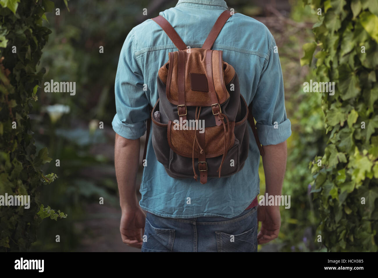 Rear view of a man with backpack Stock Photo - Alamy