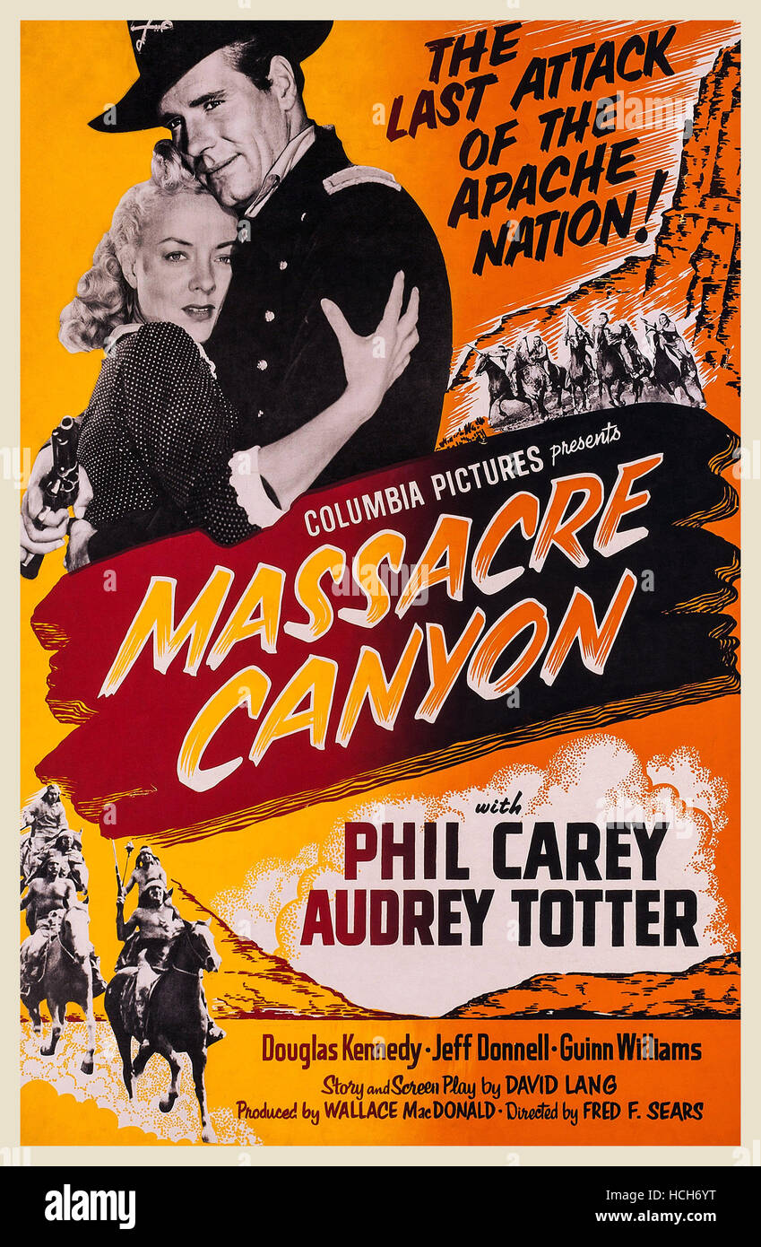 MASSACRE CANYON, US poster art, from left: Audrey Totter, Phil Carey ...