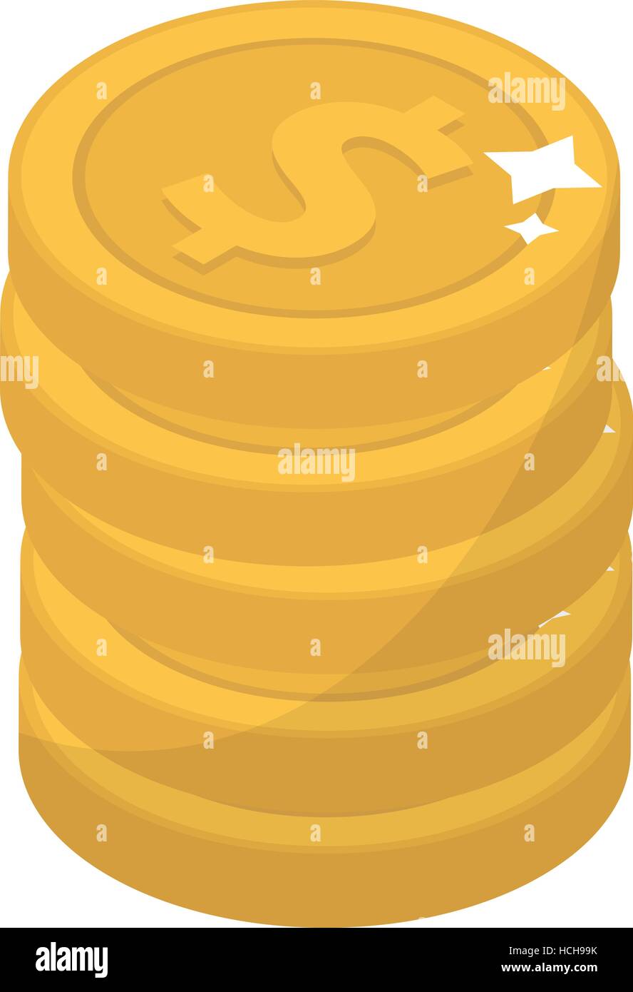 Coin stacks, flat design. Gold coins, cent, isolated on white background. Vector illustration ...